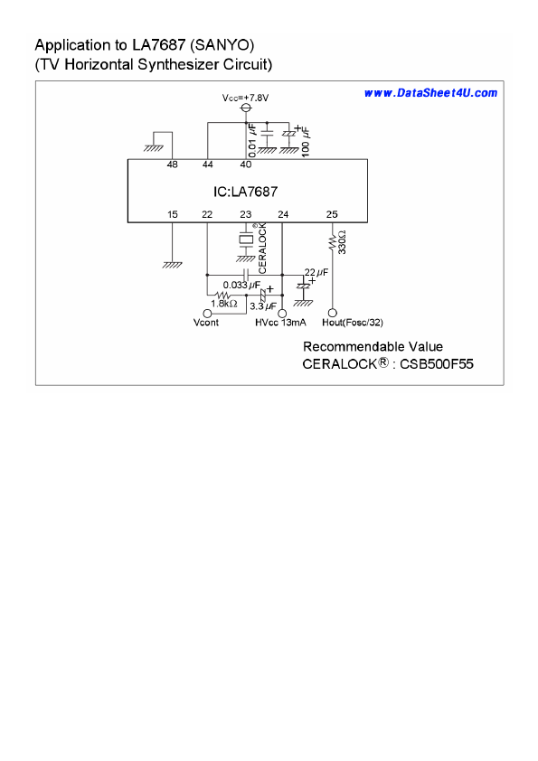 LA7687 Application (TV Horizontal Synthesizer Circuit) (Sanyo)