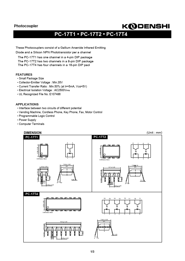 PC-17T1 Datasheet PDF (Photocoupler(These Photocouplers consist of a ...