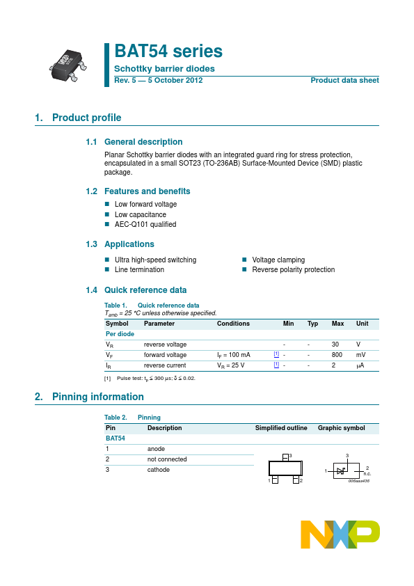 BAT54 Datasheet (NXP) - Schottky barrier diodes